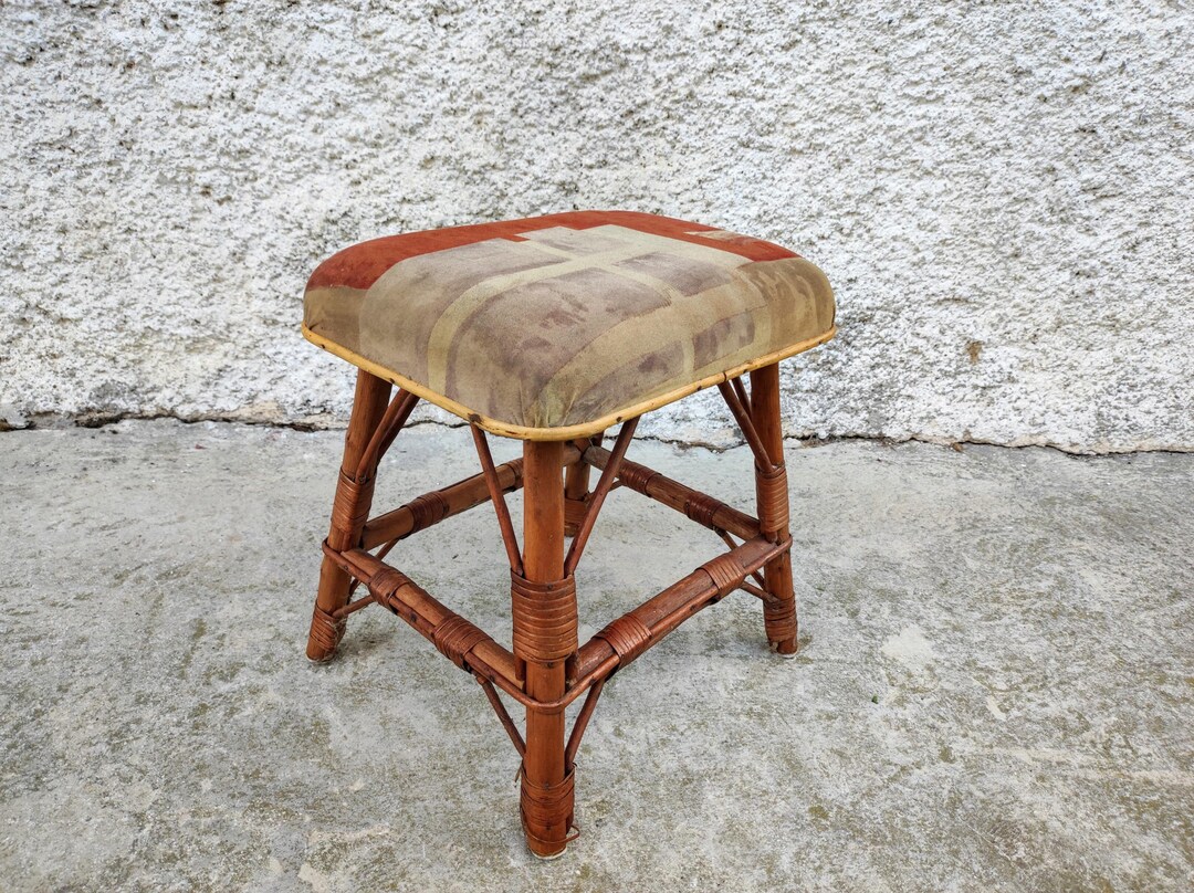 Vintage Rattan Stool / Retro Rattan Taburette/ Vintage Furniture / Mid ...