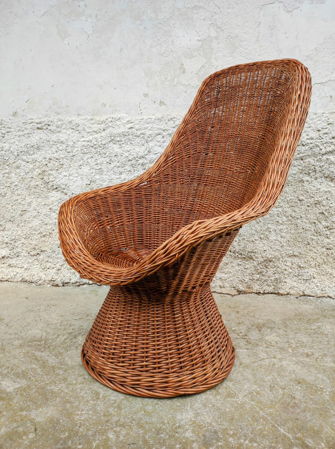 Vintage High Back Wicker Chair/ Retro Rattan Brown Chair/ Vintage ...