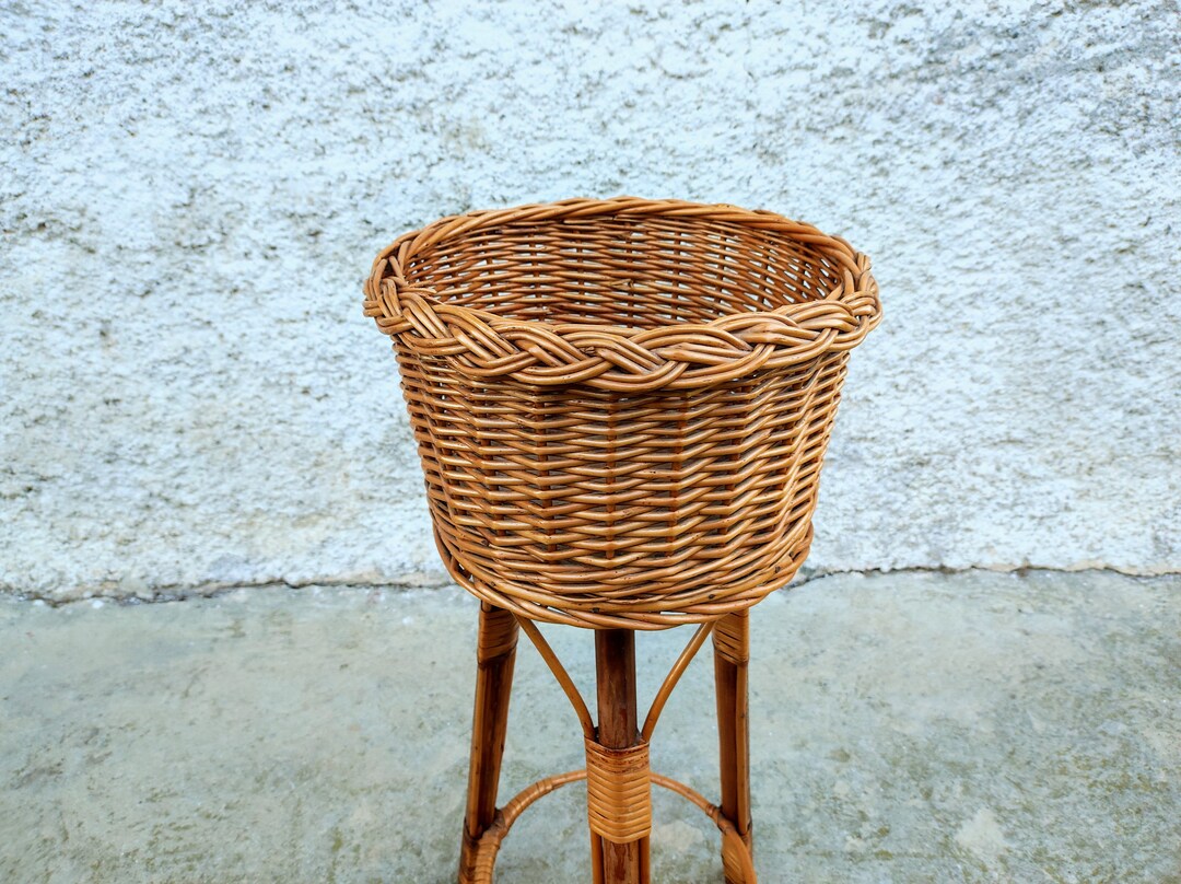 Vintage Rattan Plant Stand/ Retro Rattan Flower Stand/ Mid Century ...