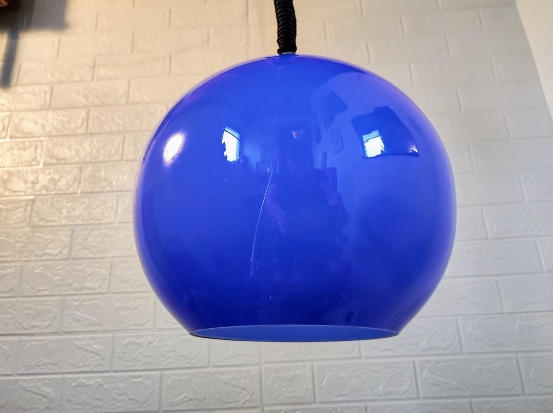 Vintage Adjustable Blue Glass Ceiling Lamp / Adjustable Glass Pendant ...
