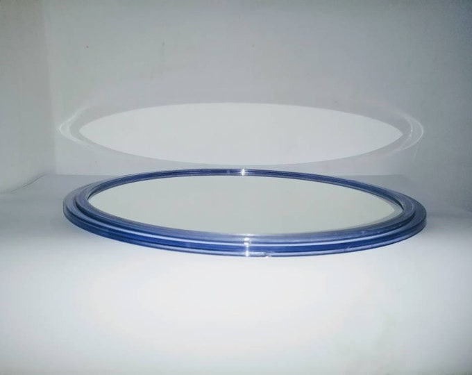 Vintage Mid Century Modern Round Mirror / Plastic Round Mirror / Blue ...