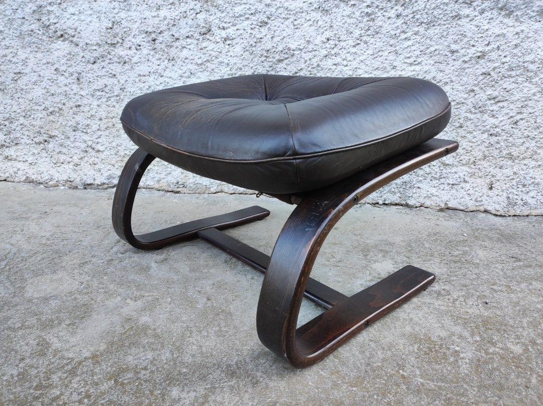 Vintage Mid Century Faux Leather Taburete / Faux Leather Taburette ...