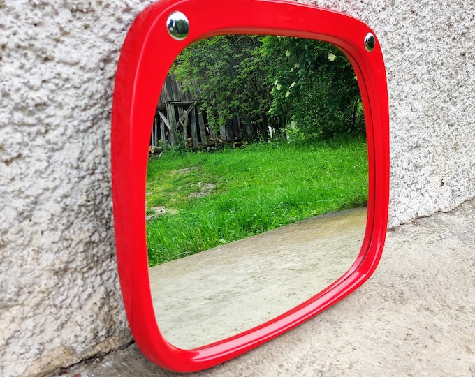 Vintage Mid Century Modern Mirror /red Plastic Modern Mirror/retro Red ...