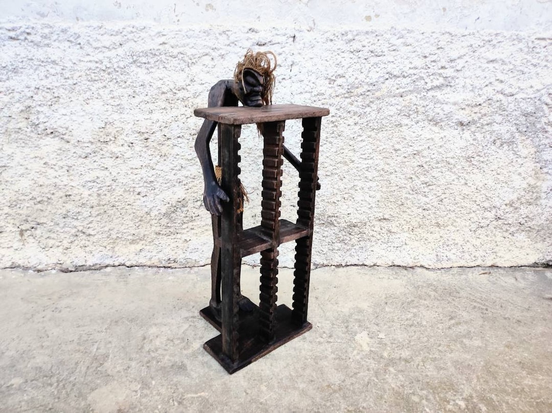 Vintage African Statue Disk Holder / Vintage Cd DVD Rack / Hand Carved ...