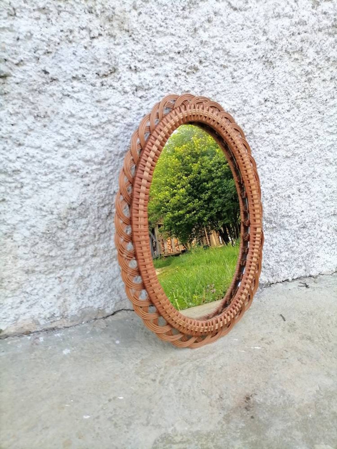 Vintage Rattan Wall Mirror / Boho Mirror/ Oval Wicker Mirror/ Retro ...