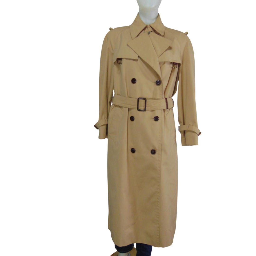 Vintage 1970s Etienne Aigner Beige Trench Coat Women’s Size 14 Leather ...