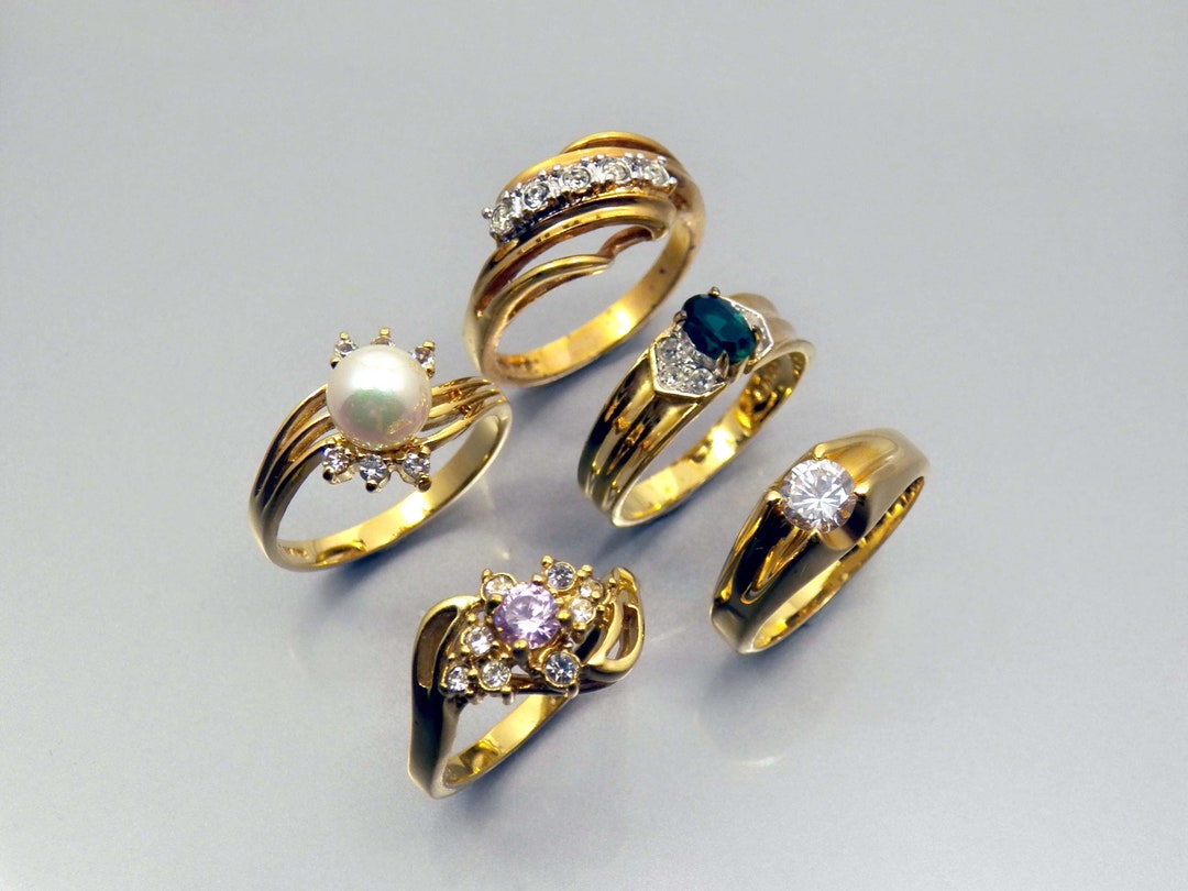 Set of 5 Rings, 22K Gold Plated Band, Savas Jewelry - Etsy