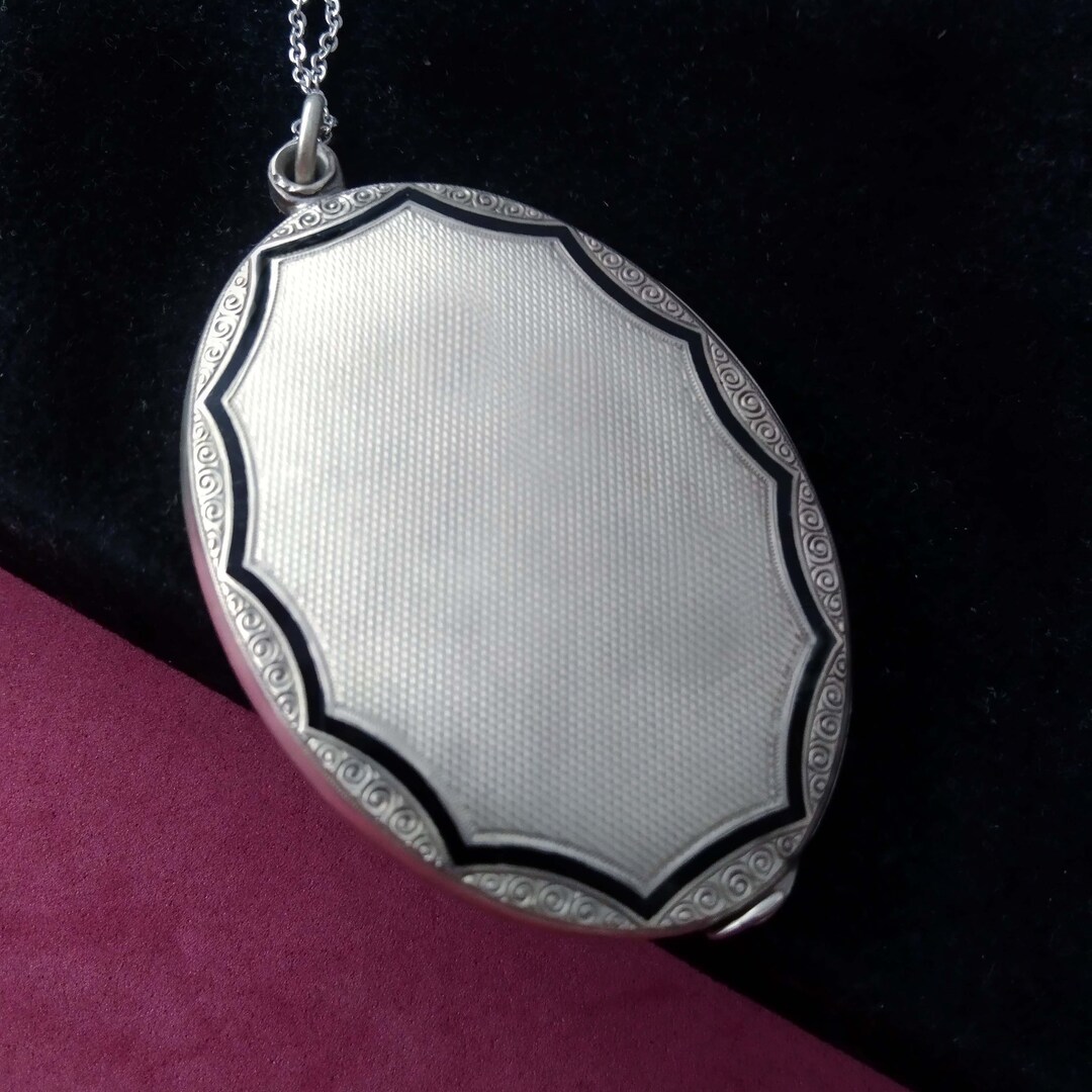 Victorian 900 Silver Large Slide Locket: Black Enamel Antique Mourning ...