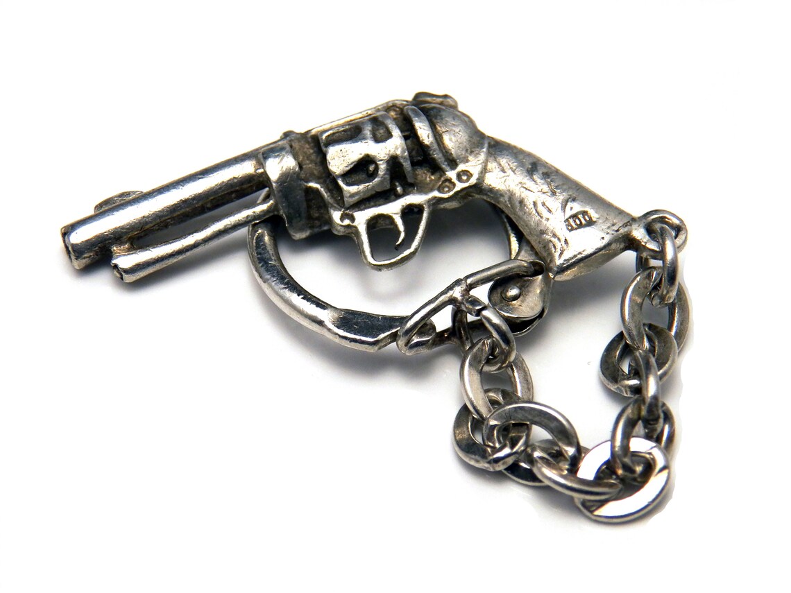 800 Silver Gun Keychain Vintage Revolver Fob Keyring 1930s - Etsy