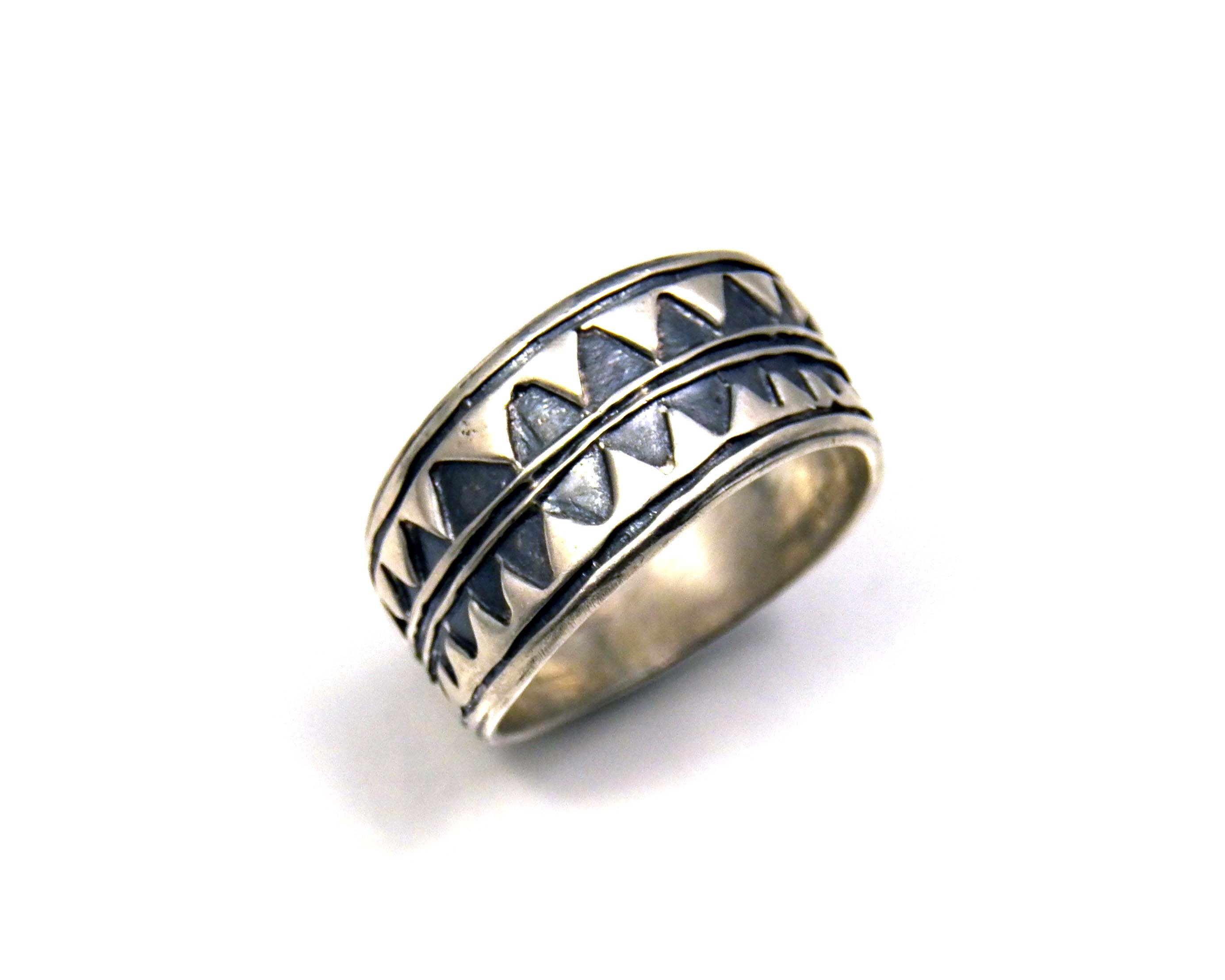 Zig Zag Pattern Ring Sterling Silver Band Tribal Jewelry - Etsy