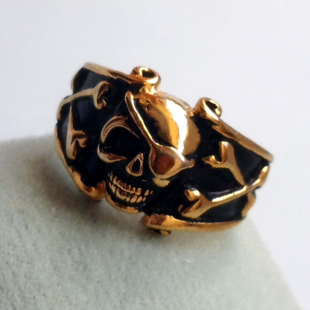 Jolly Roger Pirate Male Ring, Scull Blackening Brass Ring Size 9 ...