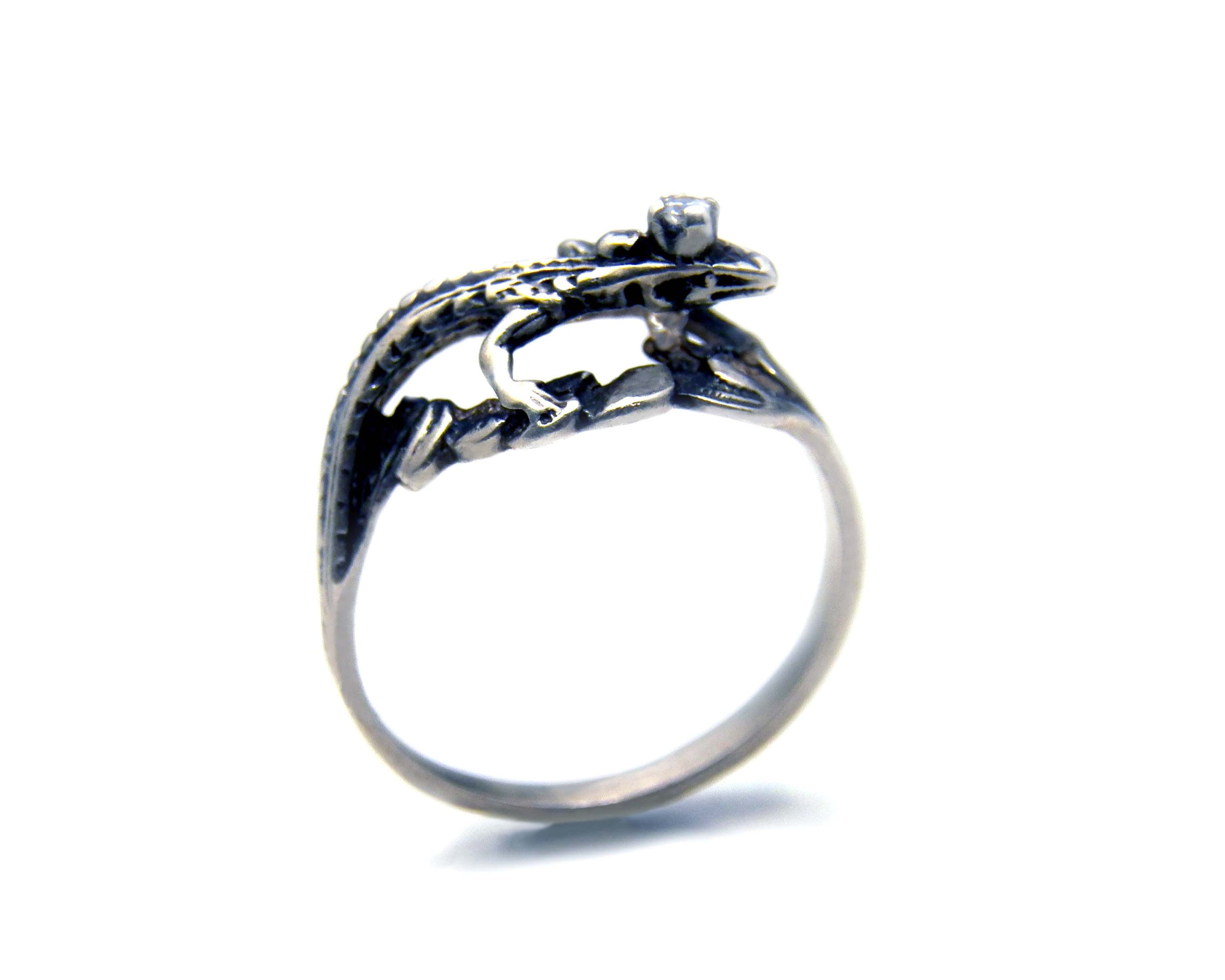 Sculptured Lizard Ring Sterling Silver Animal CZ Jewelry - Etsy