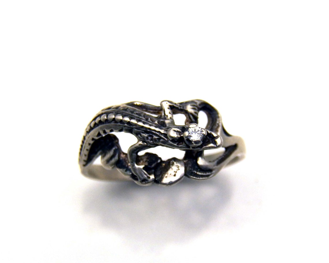 Sculptured Lizard Ring Sterling Silver Animal CZ Jewelry - Etsy