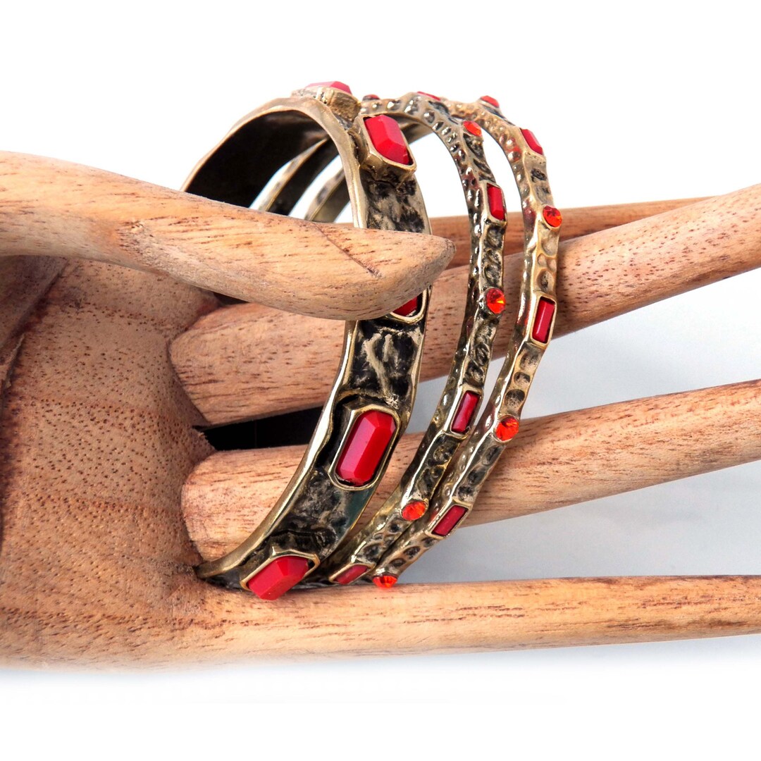 Erickson Beamon Stackable Bangle Bracelet, Red Rhinestone Set of 3 ...