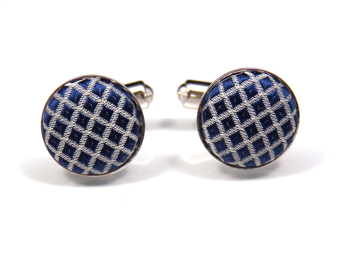 Blue and White Checkered Fabric Cuff Links, Cheap Vintage Cufflink ...