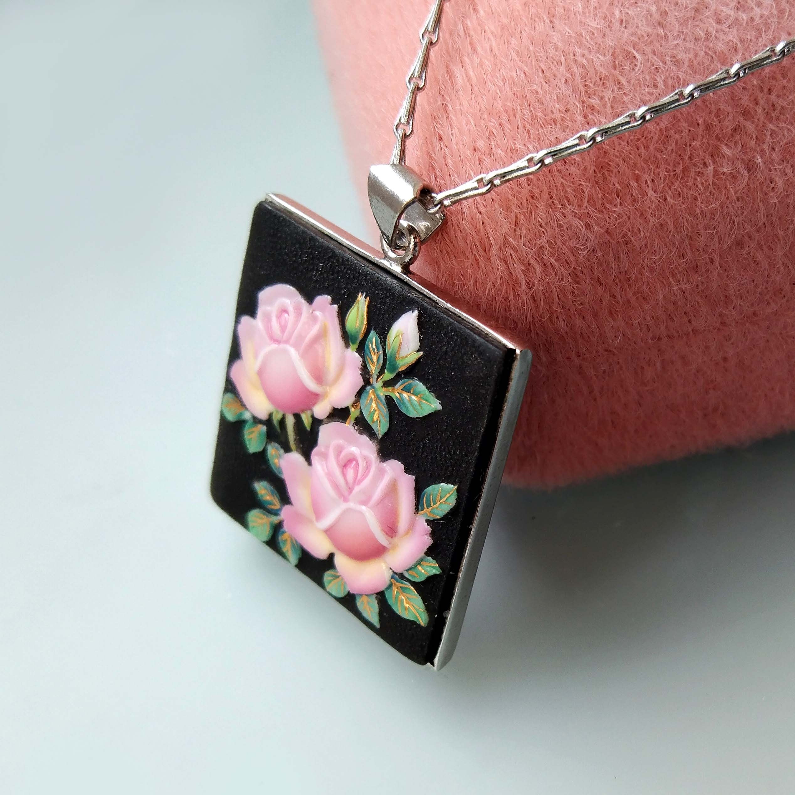 Toshikane Pink Roses Pendant Necklace Hand Painted Arita - Etsy