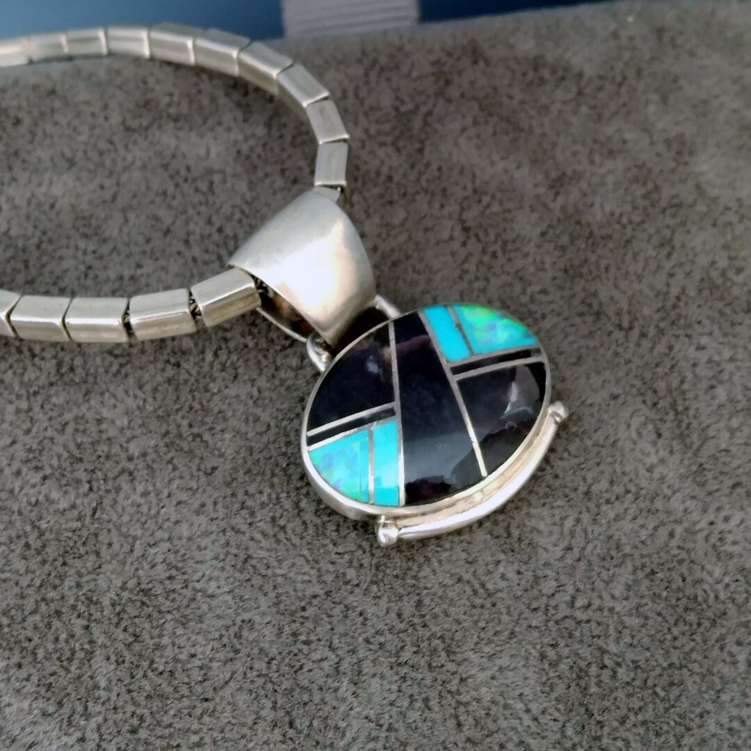 Navajo Artisan Cathy Webster Opal Inlay 925 Silver Pendant, Unique ...
