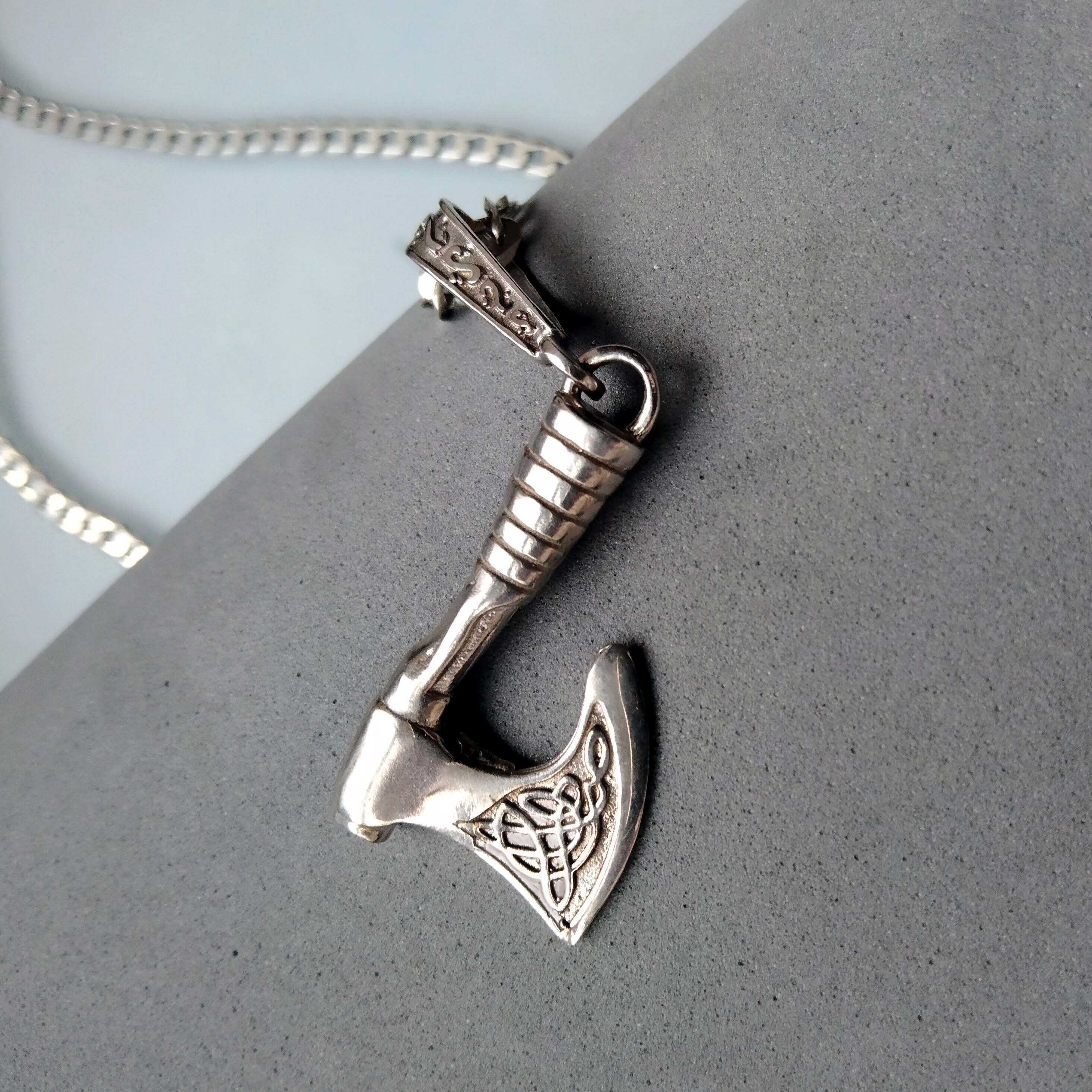 Celtic Knot Sterling Silver Axe Pendant, Viking Amulet Jewelry for Men ...