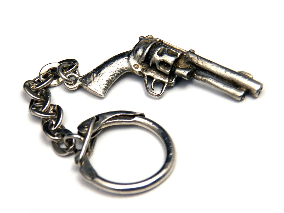 800 Silver Gun Keychain Vintage Revolver Fob Keyring 1930s - Etsy