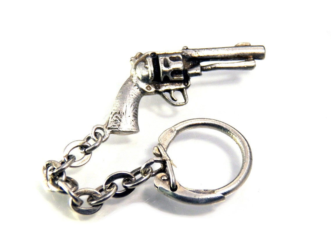 800 Silver Gun Keychain Vintage Revolver Fob Keyring 1930s - Etsy