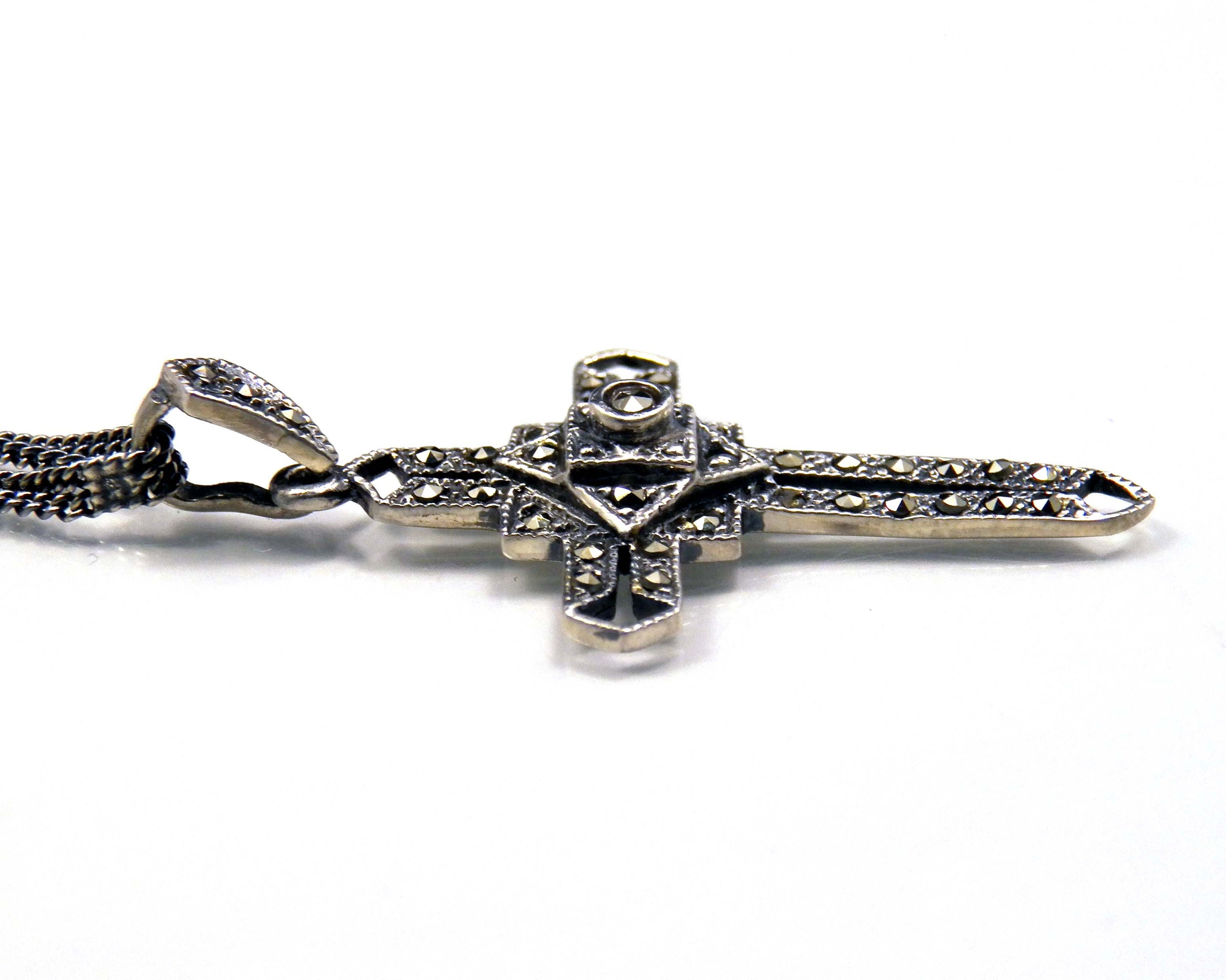 Marcasite Croos Pendant Sterling Silver Double Chain - Etsy