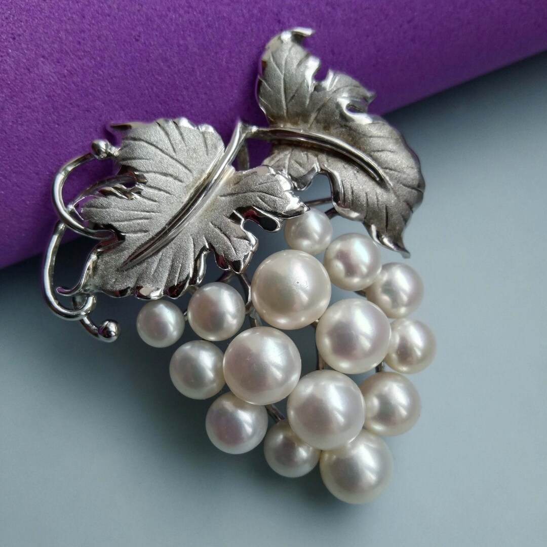 Large White Pearl Cluster of Grapes 925 Silver Brooch Pendant, Heavy ...