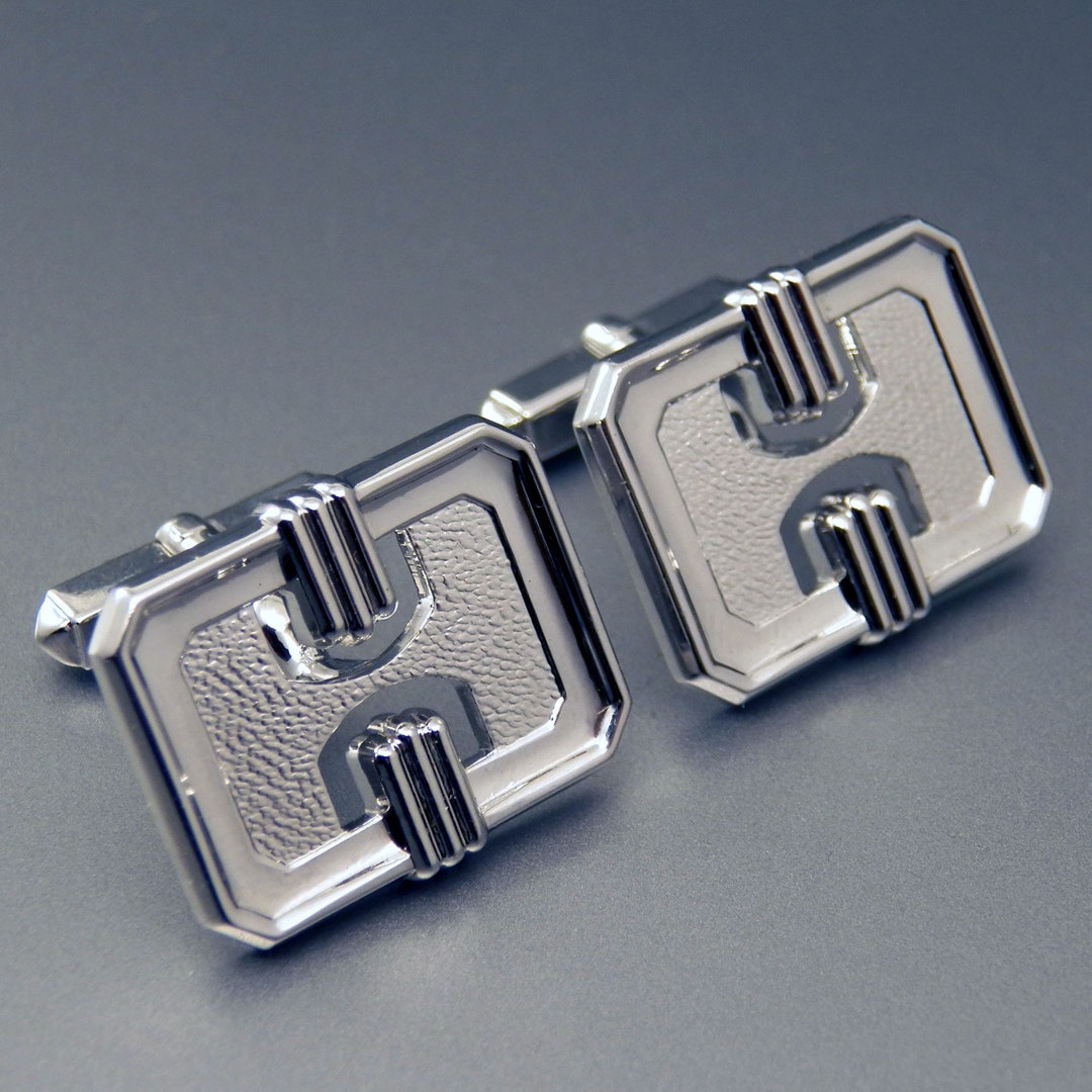Large Sterling Silver Letter H Cufflink, Rhodium Plated 925 Silver Huge ...