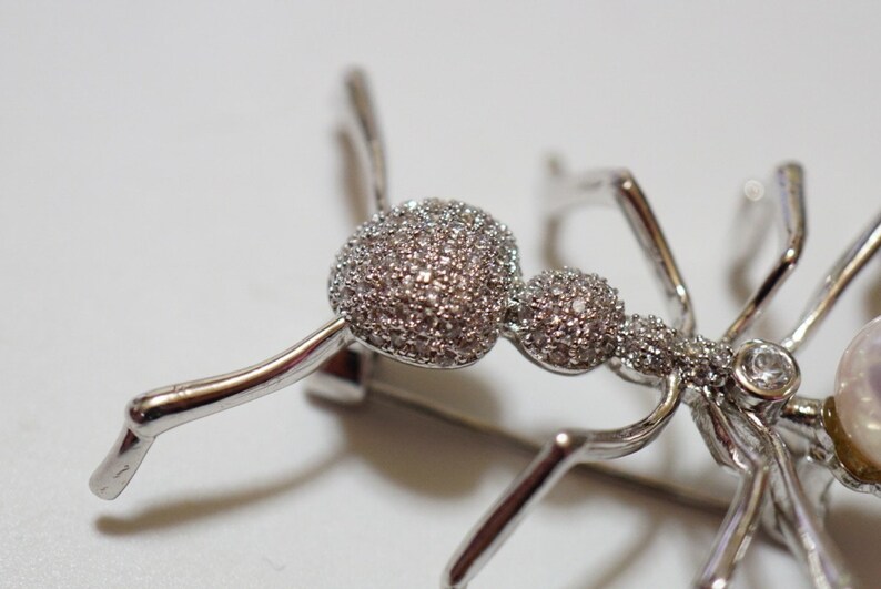 Diamond Ant Brooch, Pink Akoya Pearl Pin, Sparkling CZ Insect Jewelry ...
