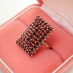 Huge Czech Garnet Cluster Ring, Gilt 900 Silver Antique Bohemian ...