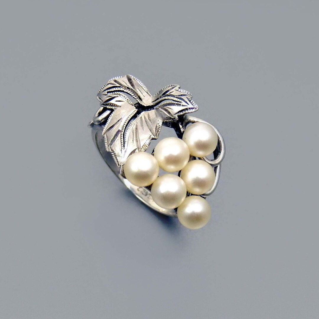 Bunch of Grapes Akoya Pearl Ring, Sterling Silver Art Deco Japanese ...