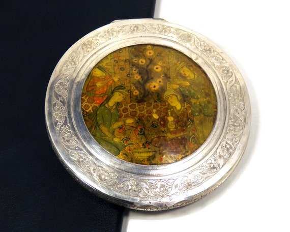 Hand Painted Miniature Enamel Powder Compact, Persian… - Gem
