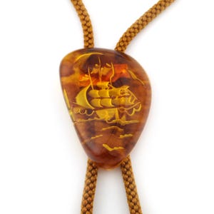Sailboat Bolo Tie for Men, Sailing Ship Intaglio Turtle Shell Large ...