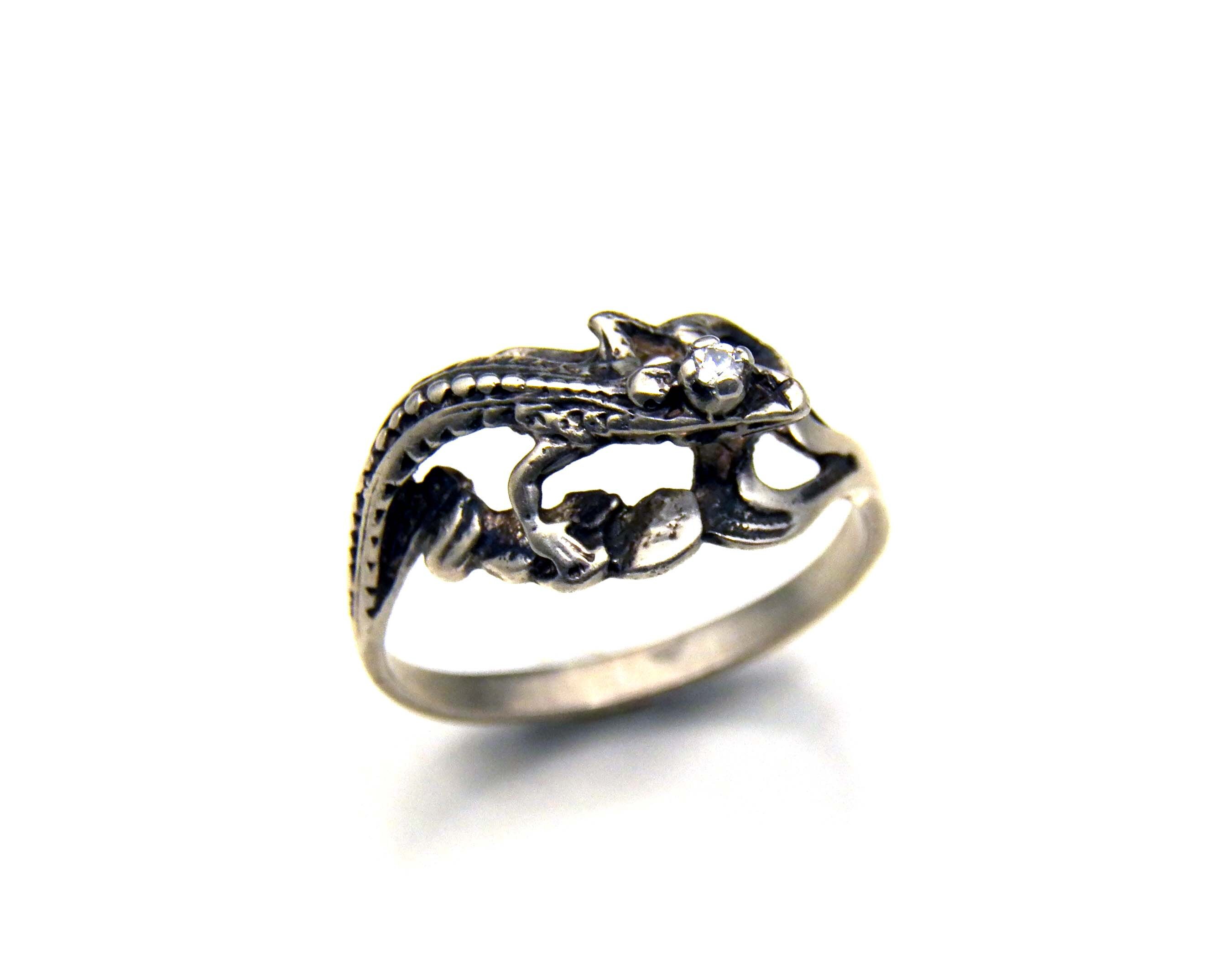 Sculptured Lizard Ring Sterling Silver Animal CZ Jewelry - Etsy