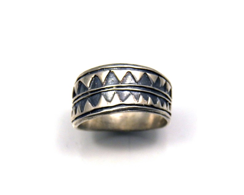 Zig Zag Pattern Ring Sterling Silver Band Tribal Jewelry - Etsy