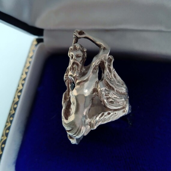 Unique Sculpture Poseidon Blue Sapphire Ring, Sterlin… - Gem