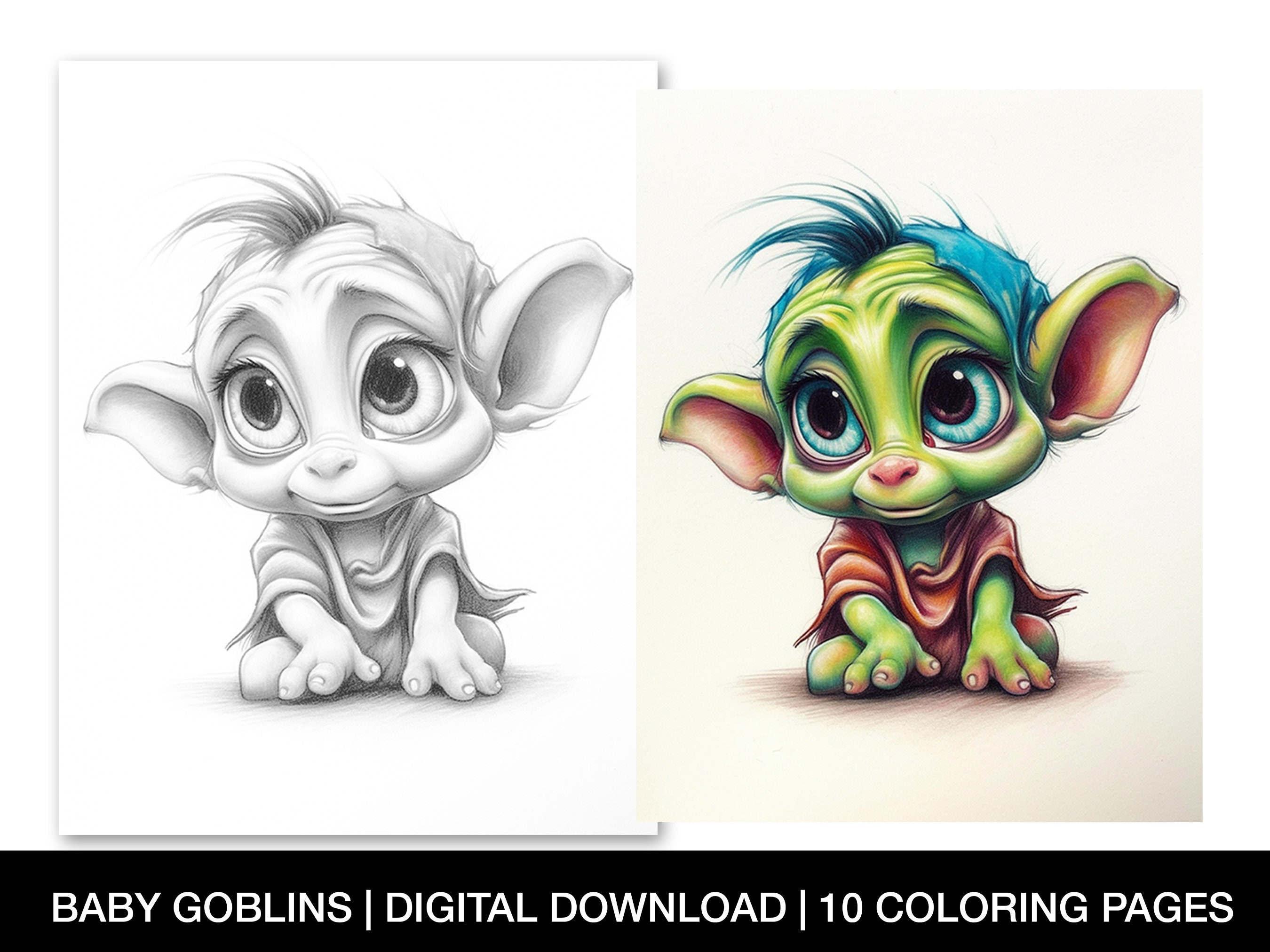Cute Baby Goblins Coloring Pages for Adults - 10 Printable Grayscale ...