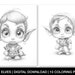 Cute Baby Elves Coloring Pages for Adults, 10 Printable Grayscale ...