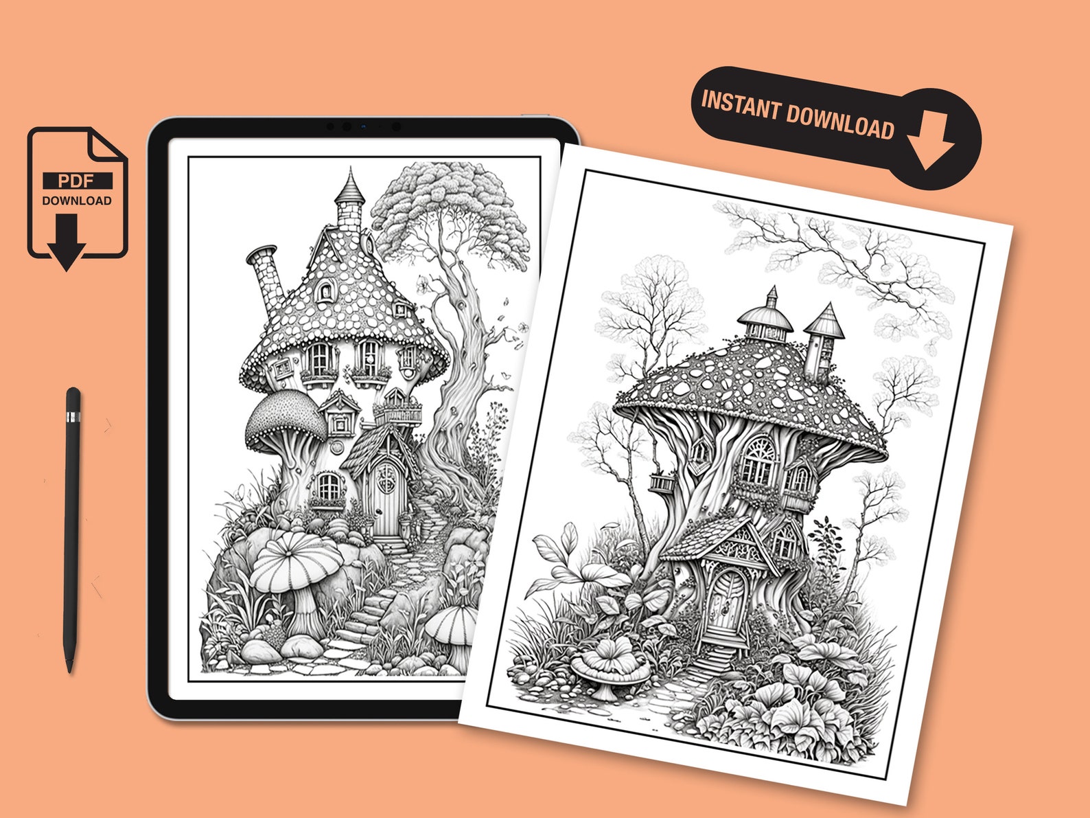 Fairy Homes Coloring Pages: Enchanted Forest Cottages (digital Download ...