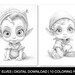 Cute Baby Elves Coloring Pages for Adults, 10 Printable Grayscale ...