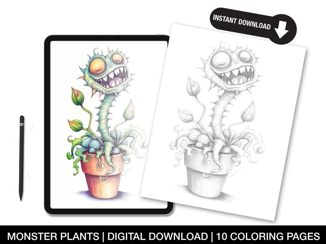 Creepy Monster Plants Coloring Pages: Spooky Botanical Horror (digital ...