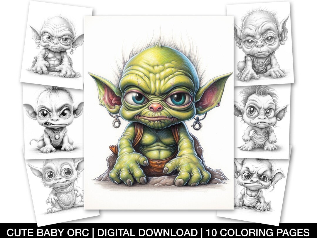 Cute Baby Orc Coloring Page for Adults and Kids, Creatures Printable ...