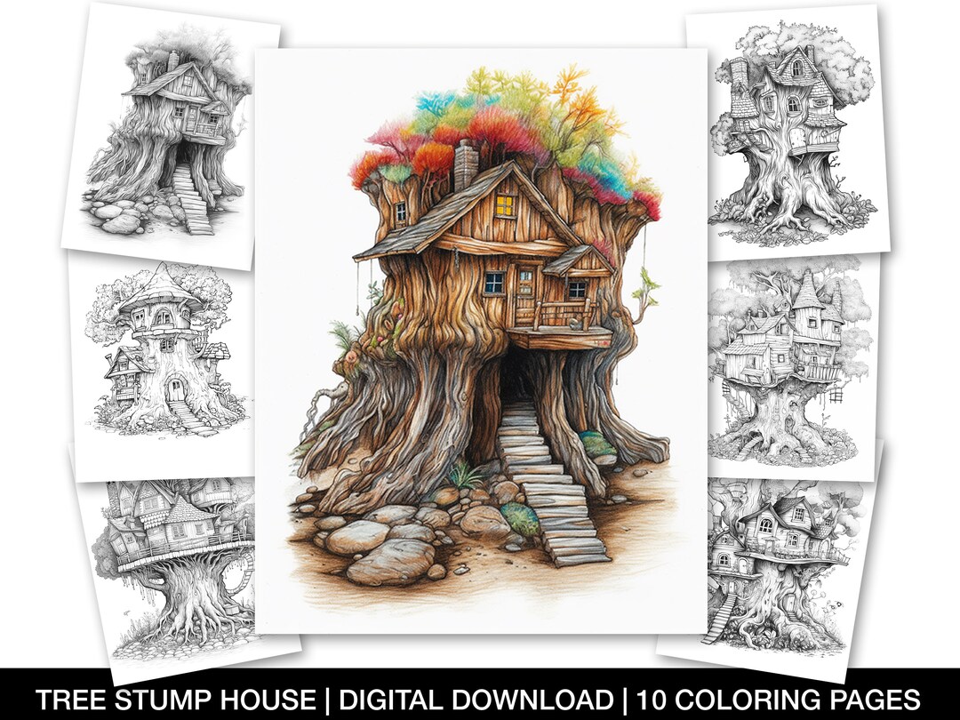 Tree Stump Coloring Pages, Adult Coloring Sheets, Printable Coloring ...