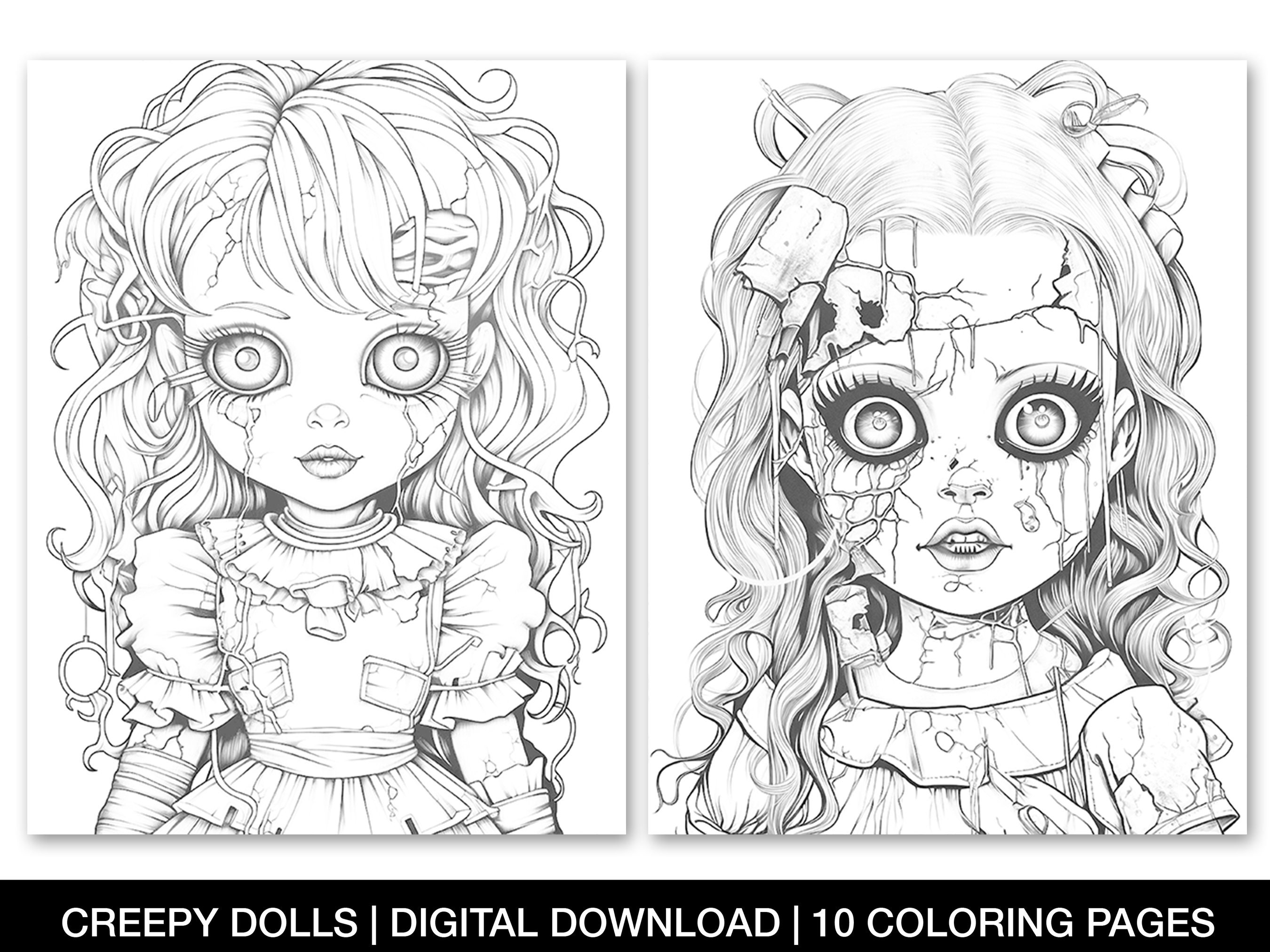 Creepy Dolls Coloring Pages for Adults - Printable Horror Coloring ...