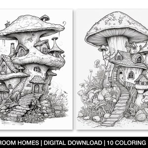 Magical Fairy Mushroom House Coloring Pages for Adults, Printable ...