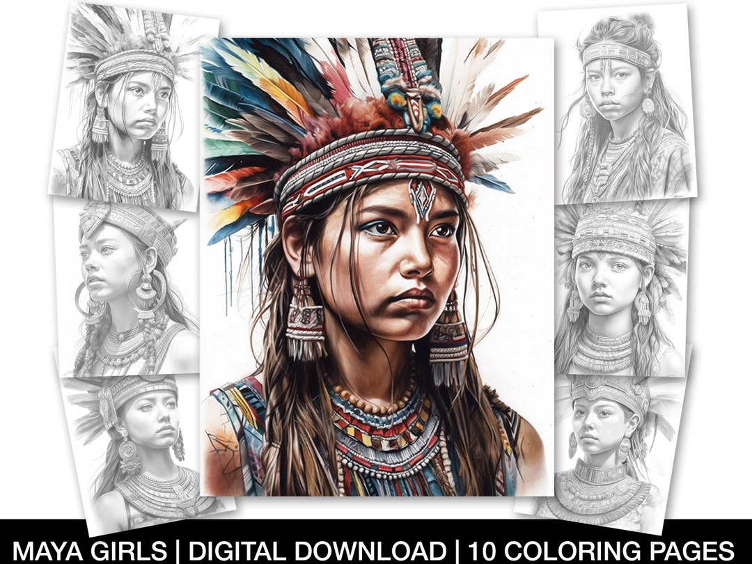 Maya Girl Magic Coloring Pages for Adults – Beautiful Maya Women ...