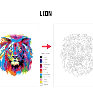 Color by Number Coloring Page, Colourful Abstract Lion, Adult Coloring ...