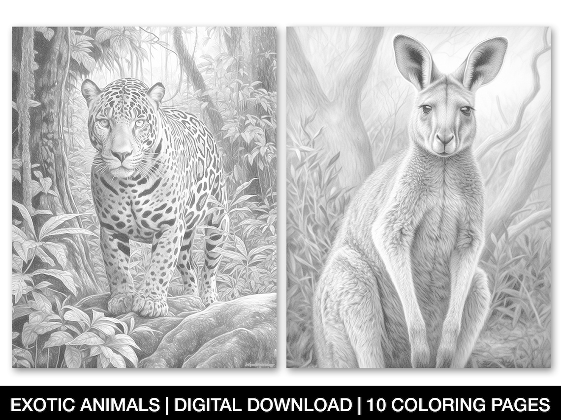 Exotic Animals Coloring Page for Adults Printable Exotic - Etsy