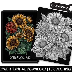 Flower Coloring Page for Adults, Printable Sunflower Coloring Sheets ...