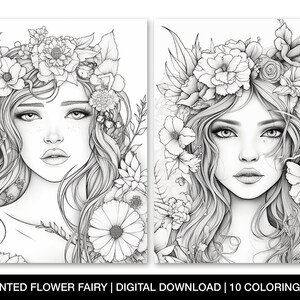 Enchanted Flower Fairy Coloring Pages for Adults, Floral Fairy ...