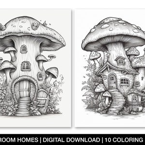 Magical Fairy Mushroom House Coloring Pages for Adults, Printable ...